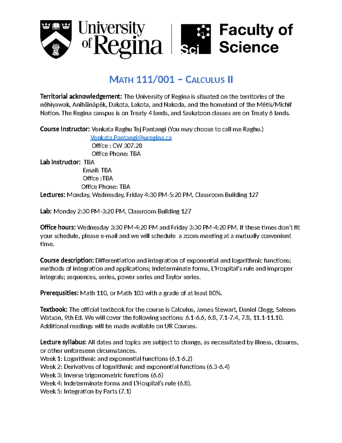 Math111Syllabus - Syllabus - MATH 111/001 – CALCULUS II Territorial ...