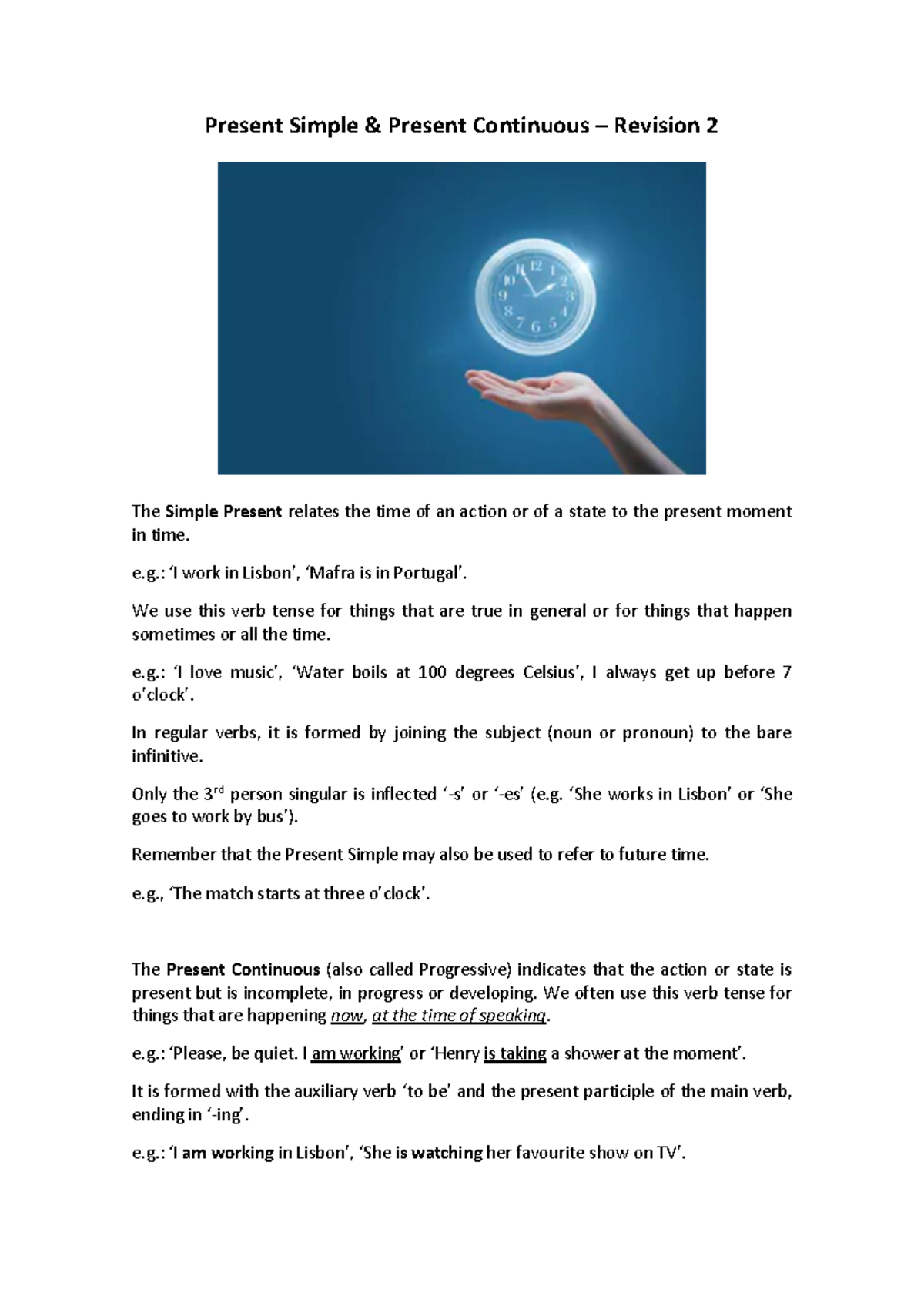 2 Revision Work – Present Simple Present Continuous - Present Simple ...