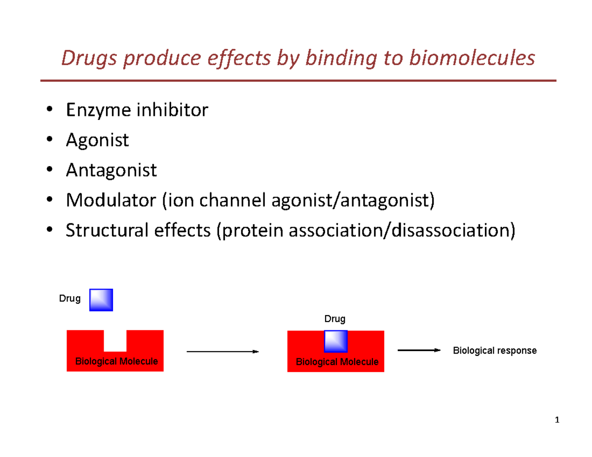 SAR - 1 - notes - Drugs produce effects by binding to biomolecules ...