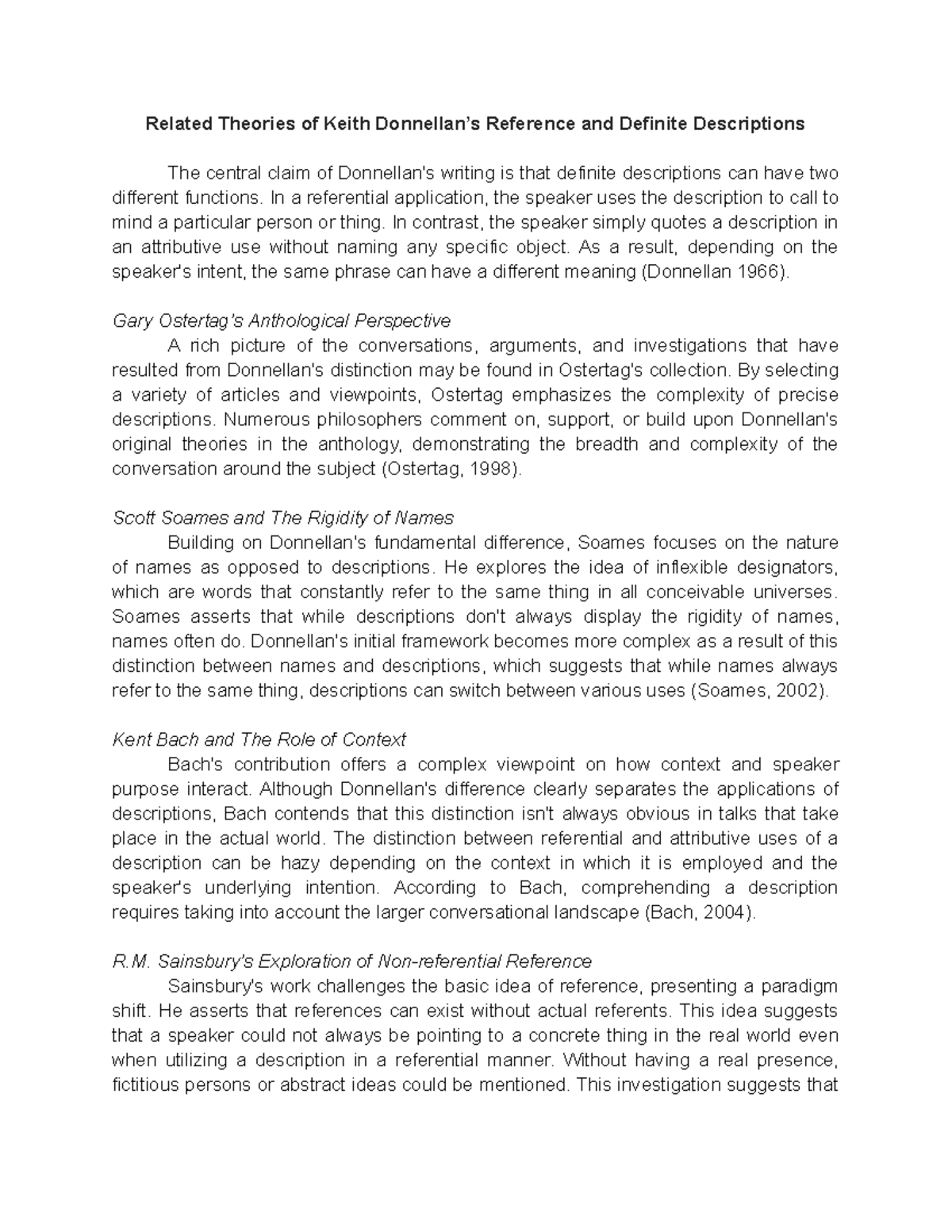 Related Theories of Keith Donnellan - In a referential application, the ...