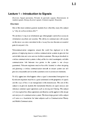Lecture 1 - Intro to Signals - Lecture 1: Introduction to Signals 27 July, 2020 References Lathi ...