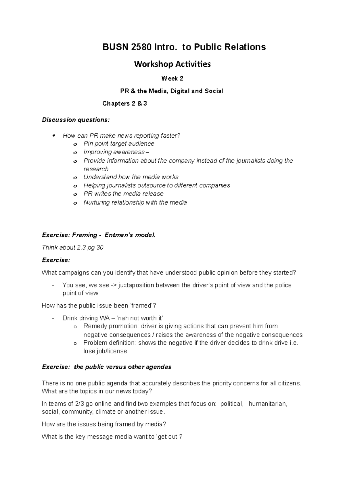 Tutorial Workshop Week 2 Busn 2580 Intro To Public Relations Workshop Activities Week 2 Pr