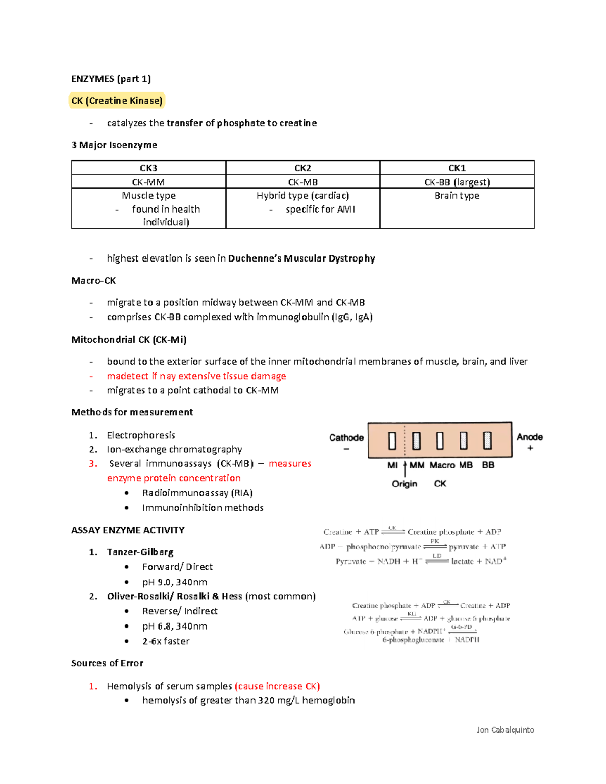 Enzyme-lab - Clinical Chemistry - ENZYMES (part 1) CK (Creatine Kinase ...