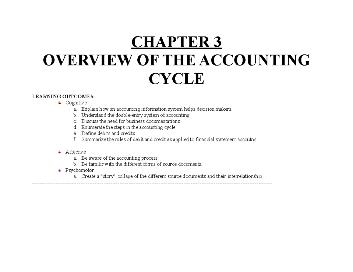 Basic Accounting Chapter 3 - CHAPTER 3 OVERVIEW OF THE ACCOUNTING CYCLE ...