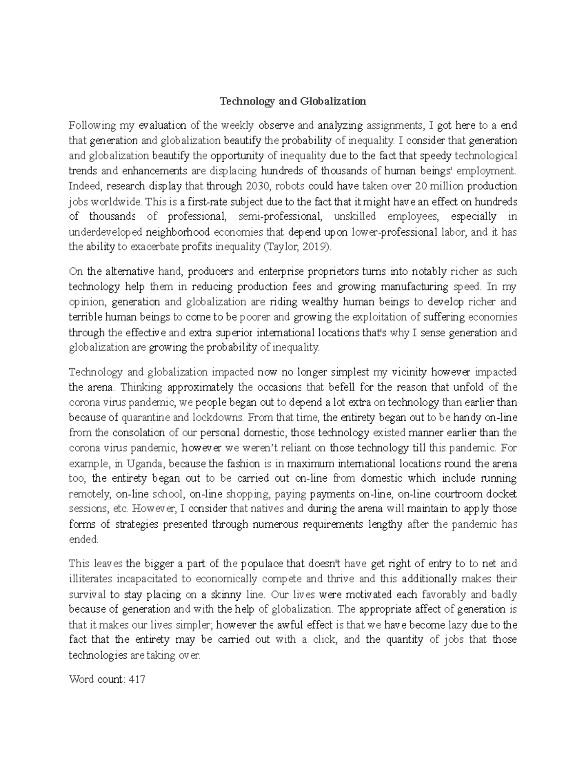 Learning journal 4 - content - Technology and Globalization Following ...