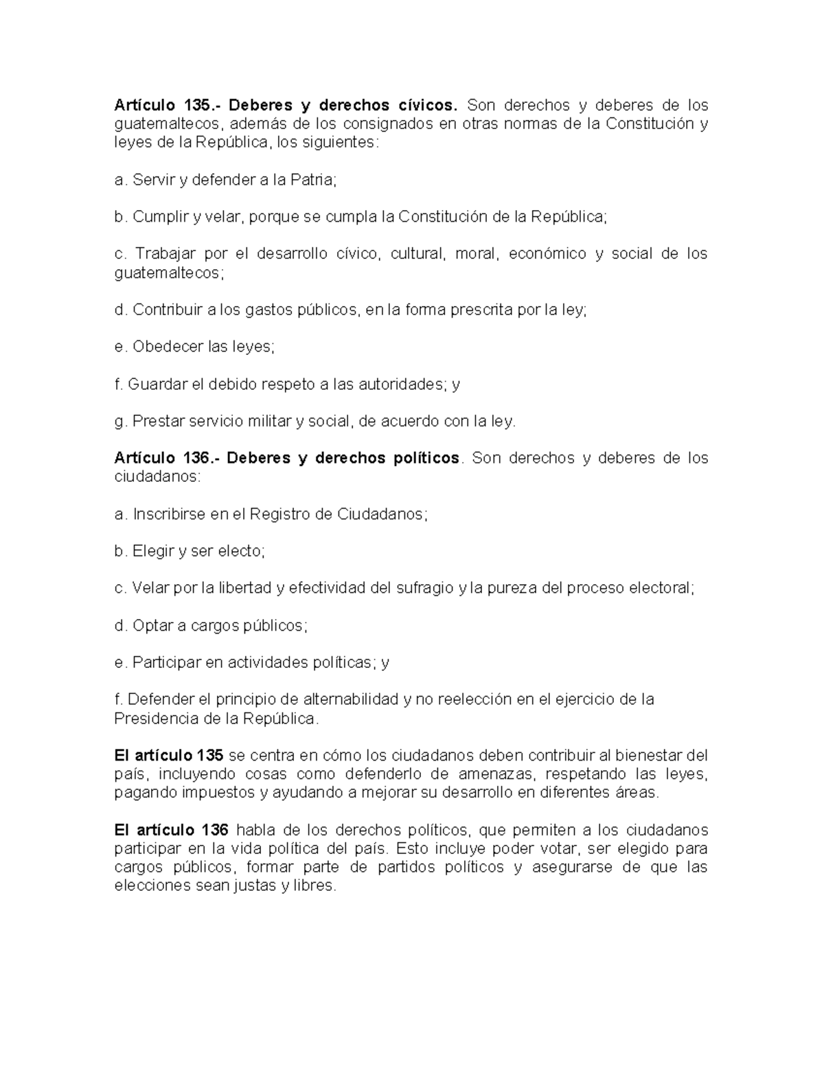 Artículo 135 y 136 - Artículo 135.- Deberes y derechos cívicos. Son ...