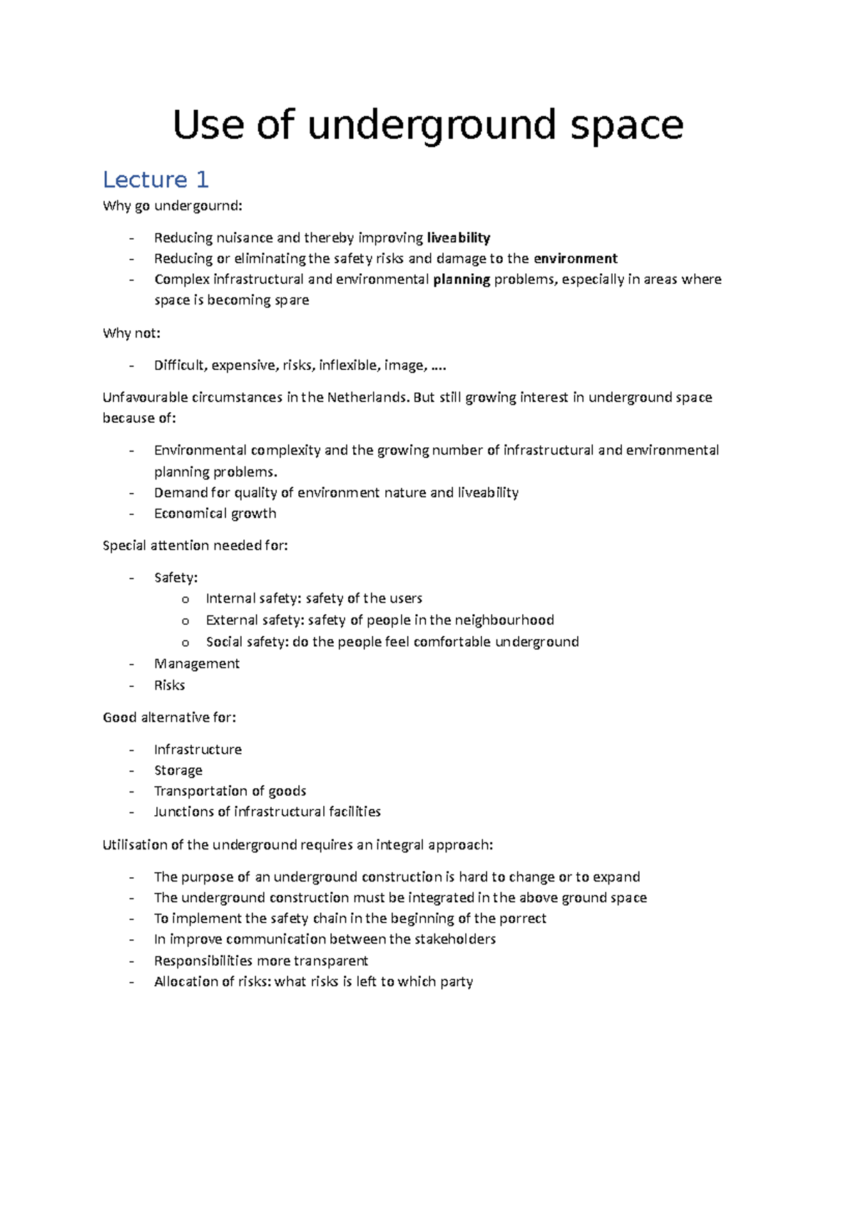 Use of underground space lectures - Use of underground space Lecture 1 ...