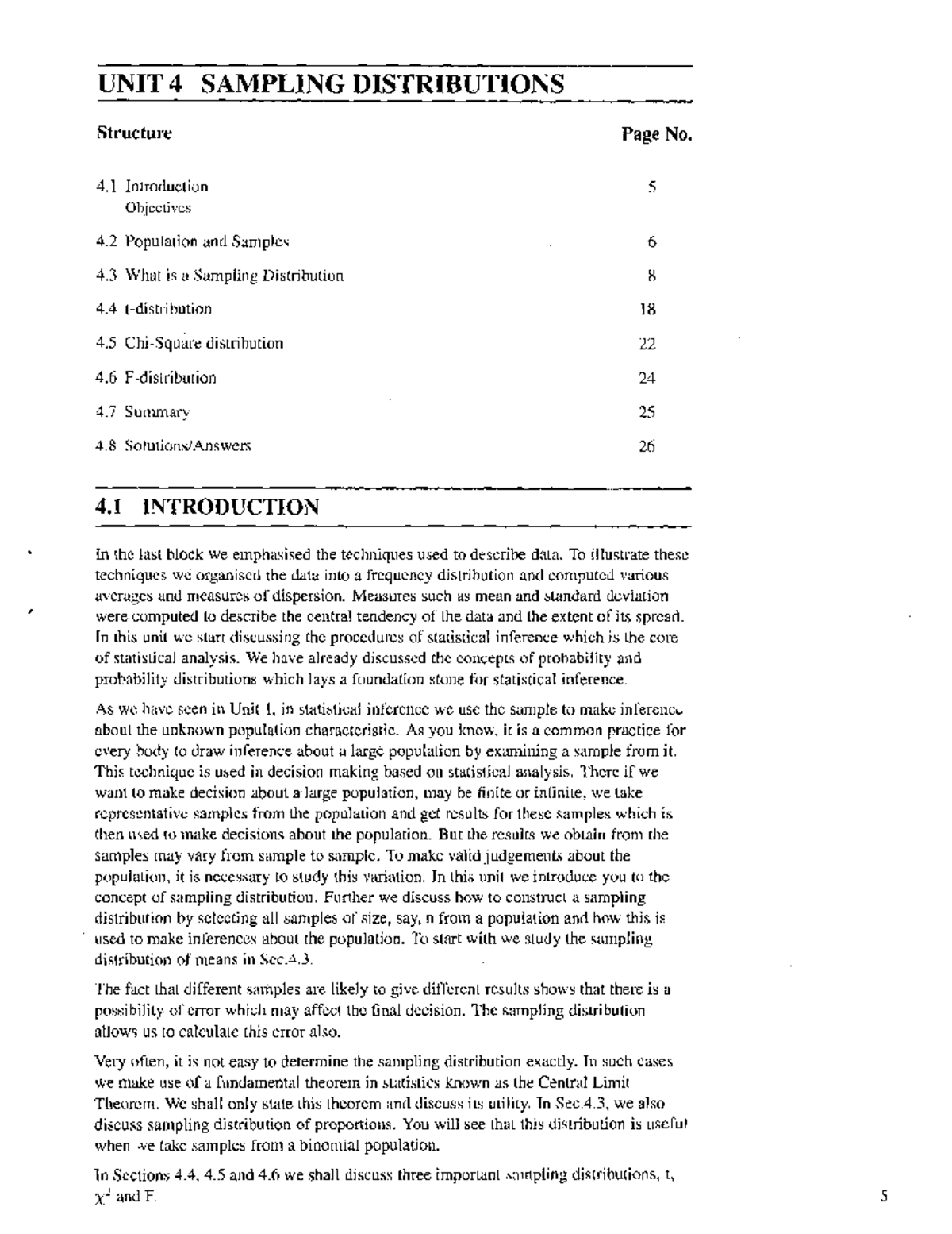 Unit-4 - UNIT 4 SAMPLING DISTRIBUTIONS Structure Page No. 4 Introduction Objectives 4 Population ...