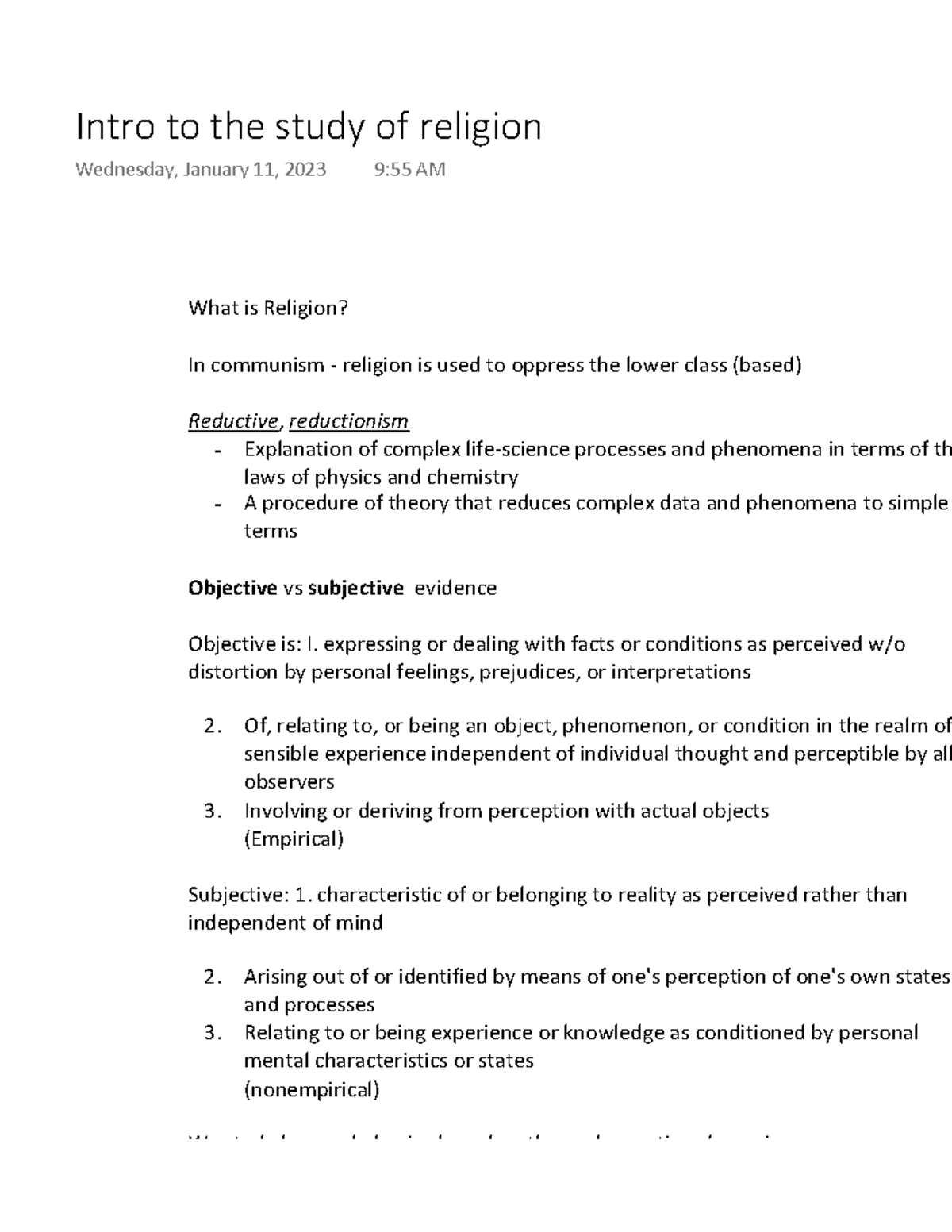 Intro to the study of religion Lecture 1 - What is Religion? In communism - religion is used to ...