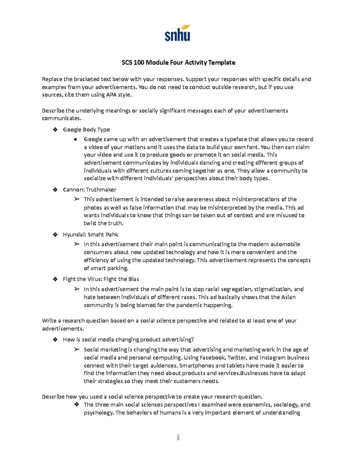 Module four activity finalassignment - SCS 100 Module Four Activity ...