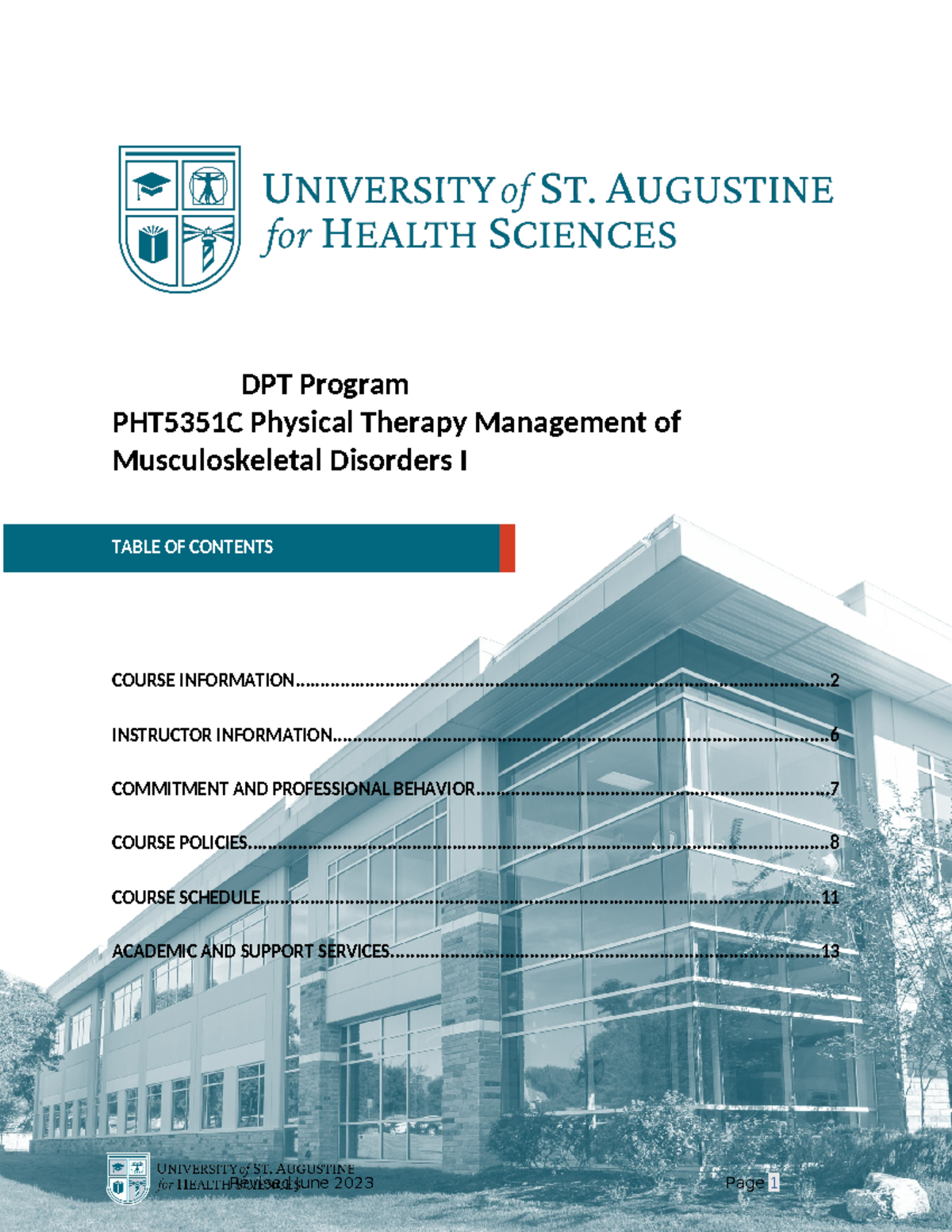 2024 Summer Ptmmd 1 Syllabus Flex - DPT Program PHT5351C Physical ...
