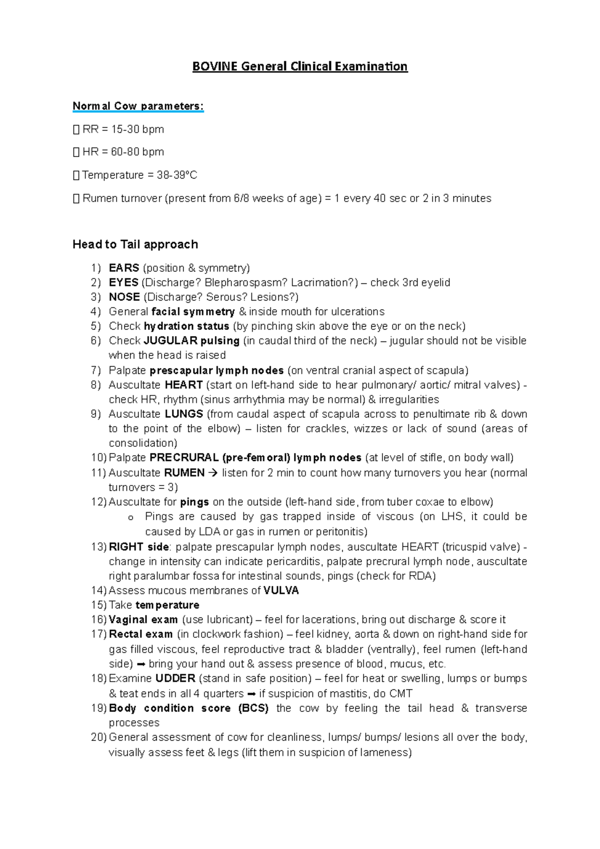 Bovine General Clinical Examination - BOVINE General Clinical ...