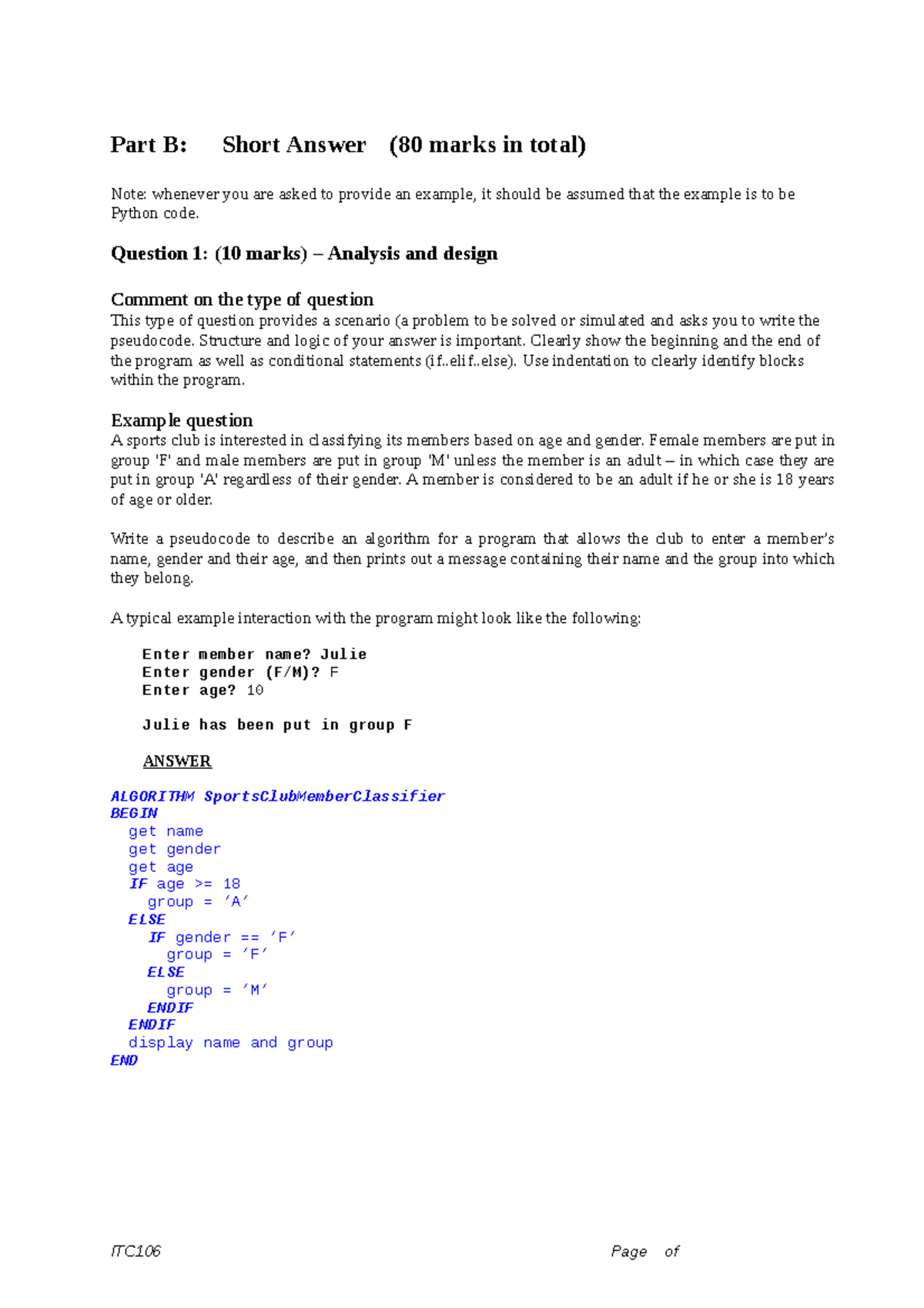 ITC106 ITC558 Final Exam Preparation answers - Part B: Short Answer (80 ...