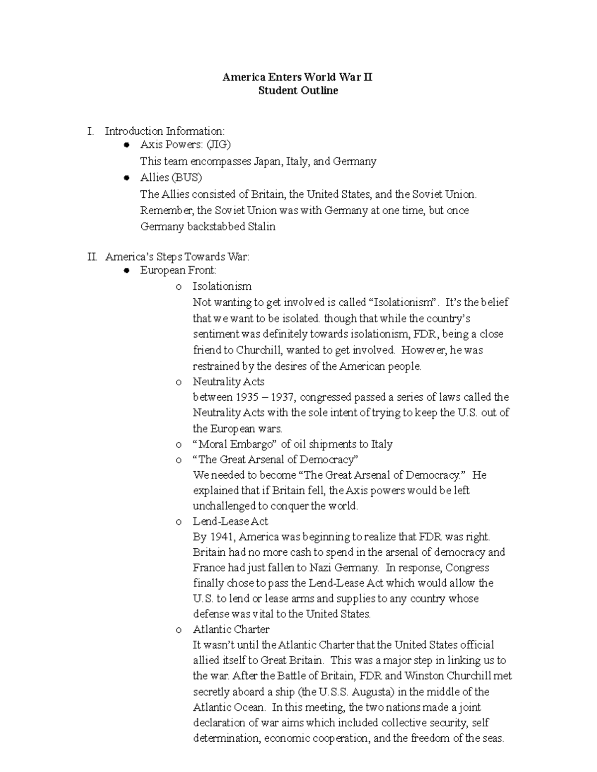 America Enters World War II - Student Outline - Introduction ...