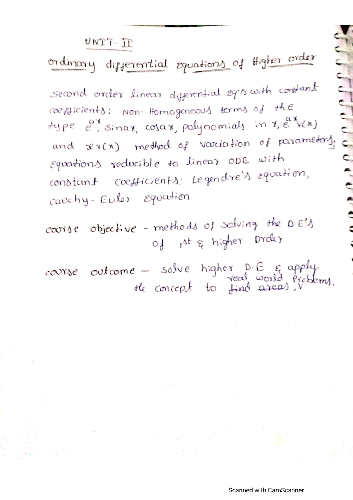 M2 unit 2 R18 - UNIT II ordinary differential equations of Higher order second order linear ...