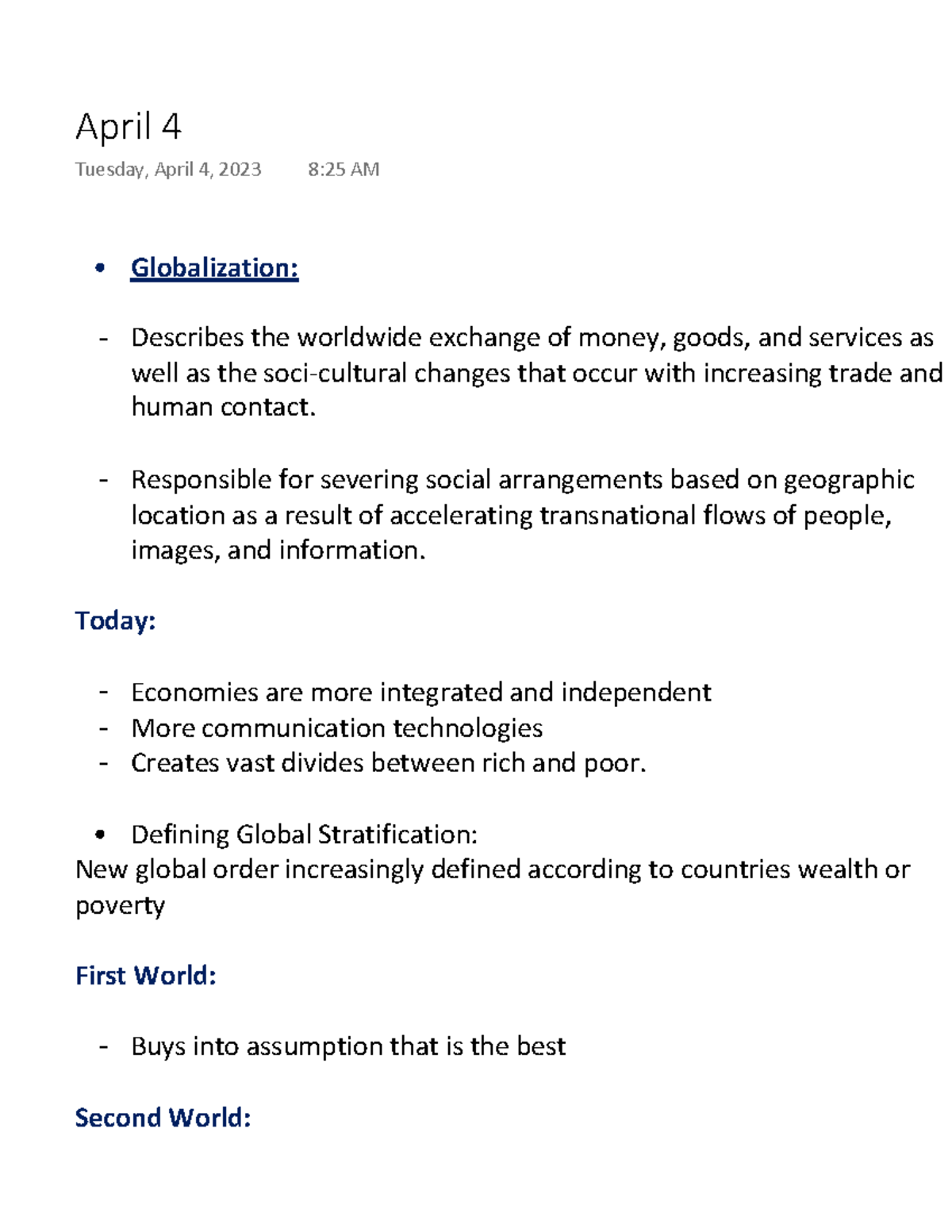 Globalization Notes - Globalization: Describes the worldwide exchange ...