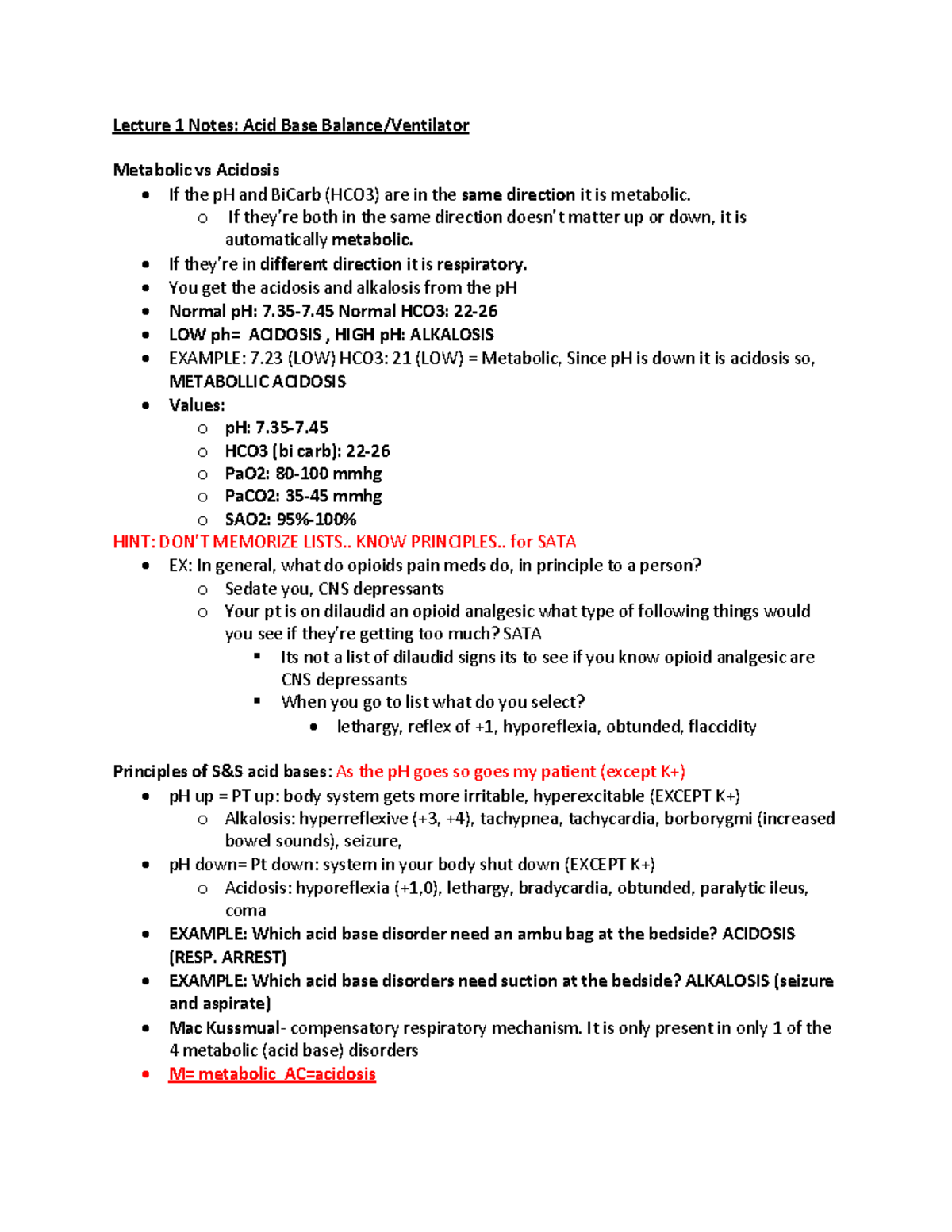 MARK Lectures - N/A - Lecture 1 Notes: Acid Base Balance/Ventilator ...