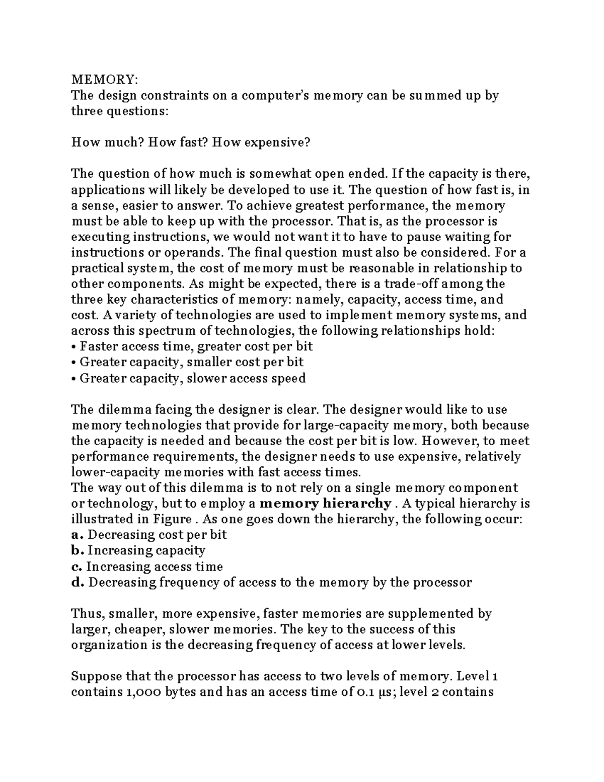 Operating system 2 - Tariq Usman - MEMORY: The design constraints on a ...