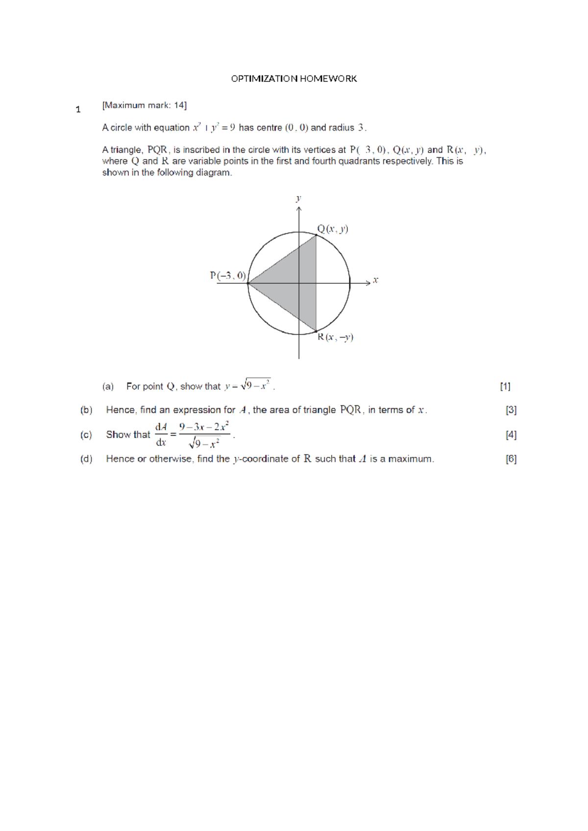 Optimization Homework - OPTIMIZATION HOMEWORK 1 mark: A circle with ...