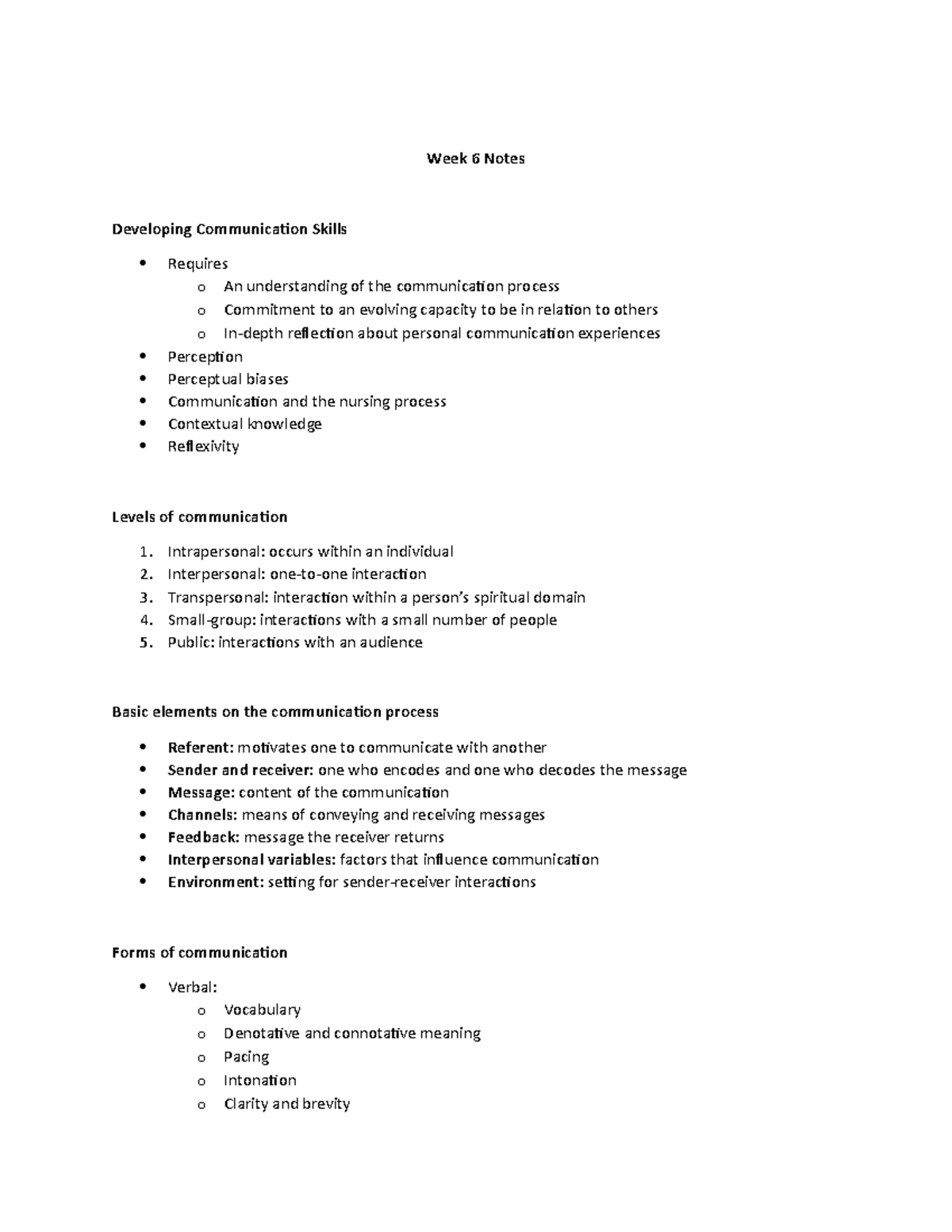 Week 6 Notes - Communication skills - Week 6 Notes Developing ...