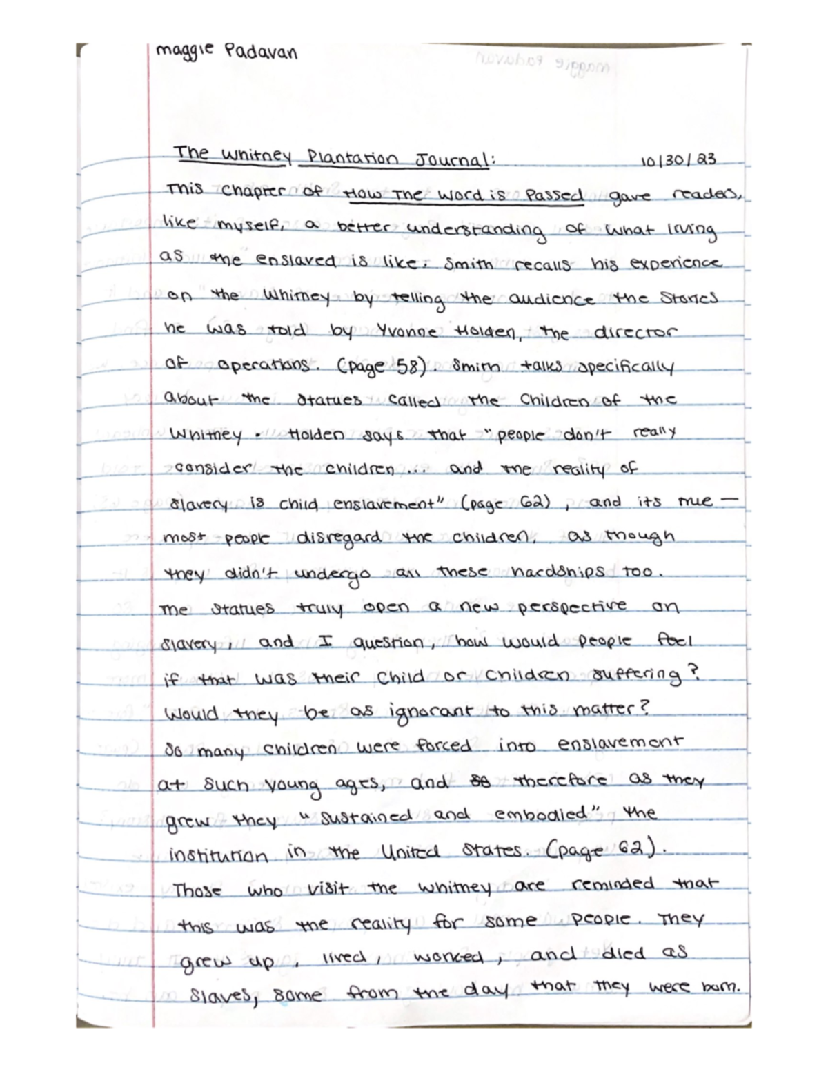 Whitney Plantation Journal - Studocu