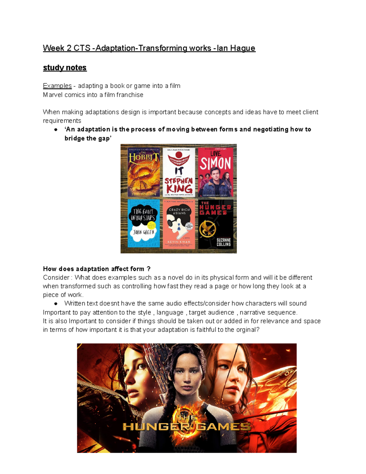 CTS/ context and theory week 2 - Adaptations - UAL - Studocu