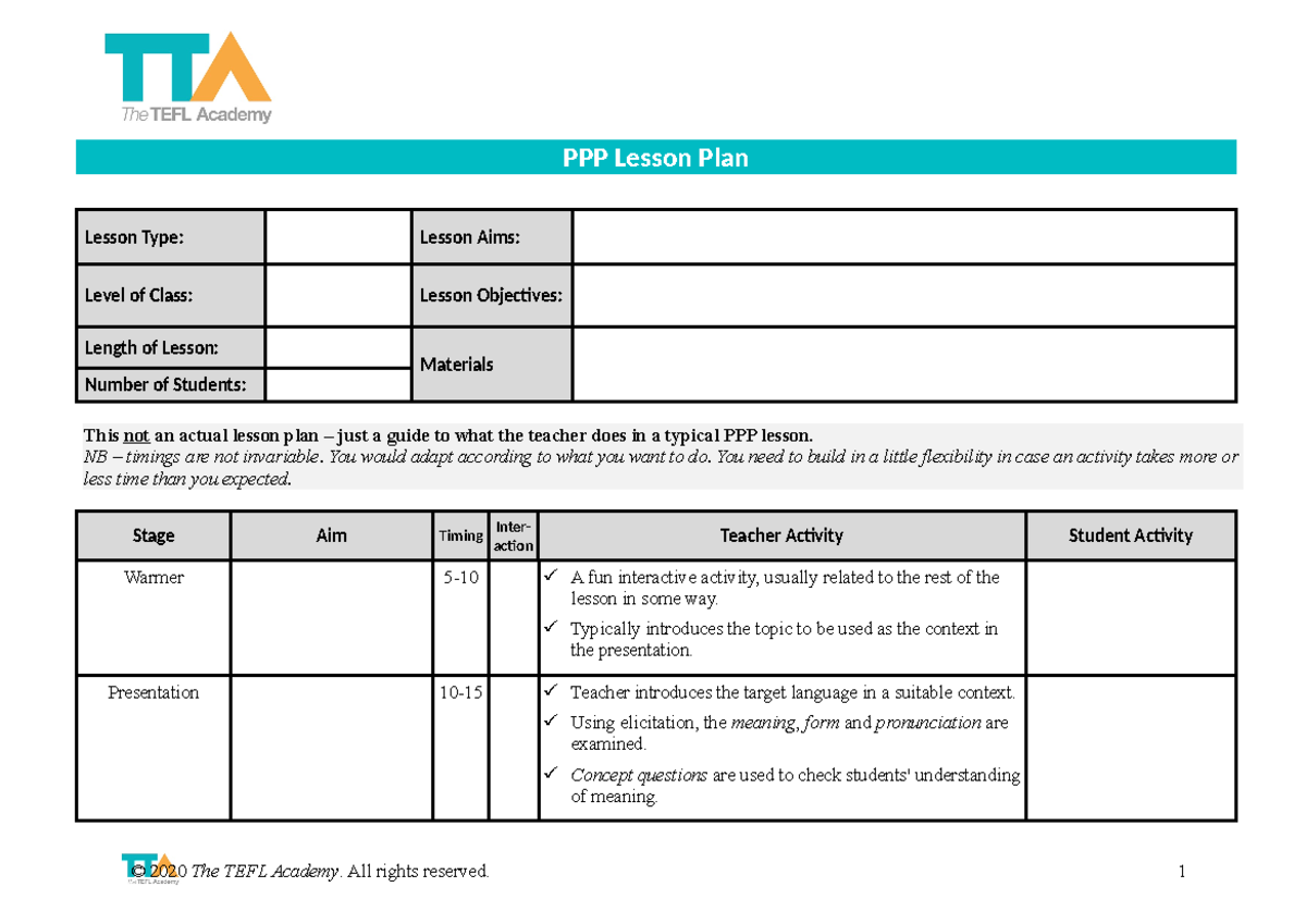 Unit 7 Description of a PPP lesson-April 2020 - PPP Lesson Plan Lesson ...