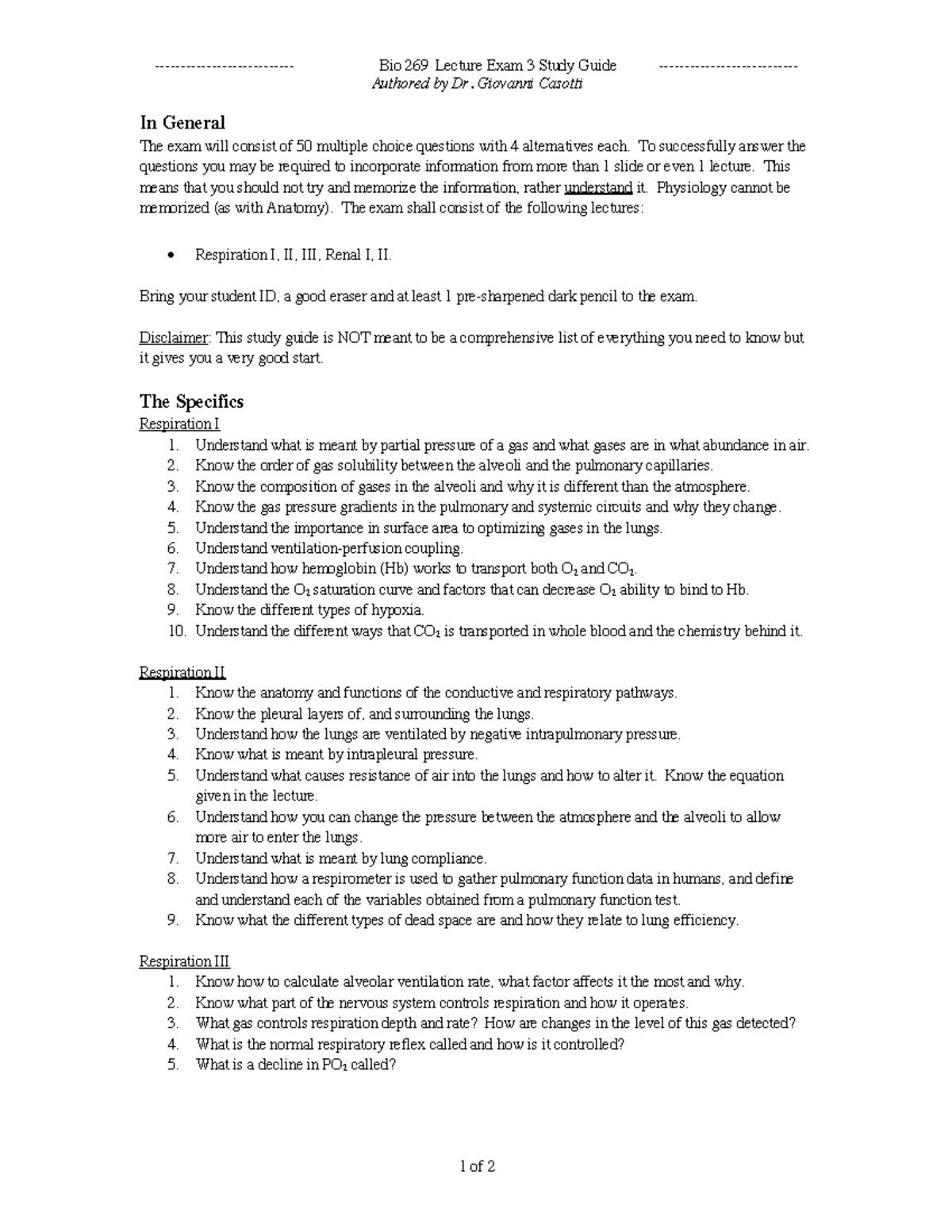 Lecture guide 3 study guide - BIO 269 - West Chester University - Studocu