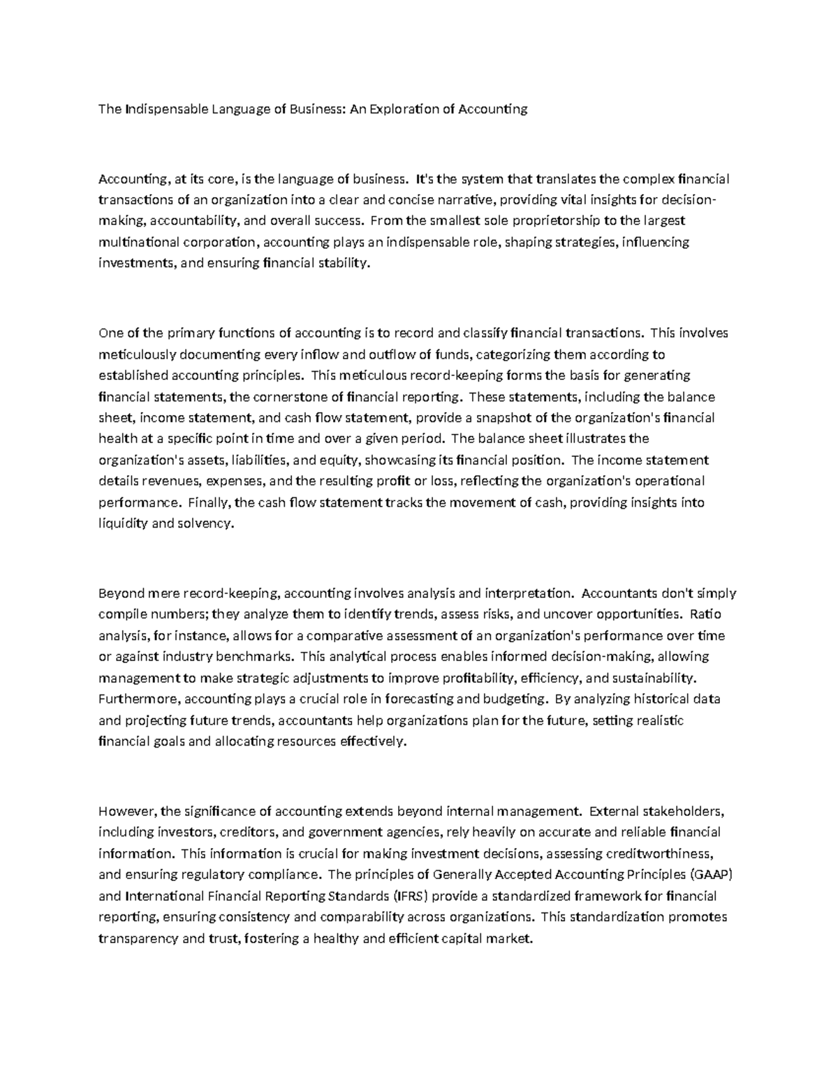 Essay about accounting - The Indispensable Language of Business: An ...