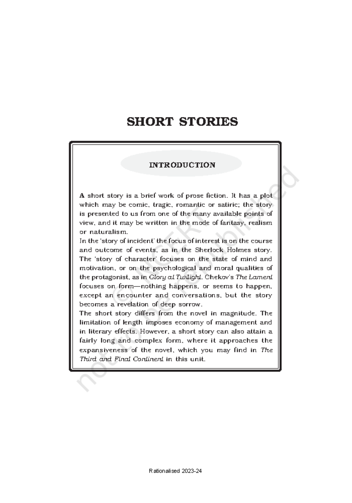 Keww101 - Very good - The Lament 1 SHORT STORIES INTRODUCTION A short ...