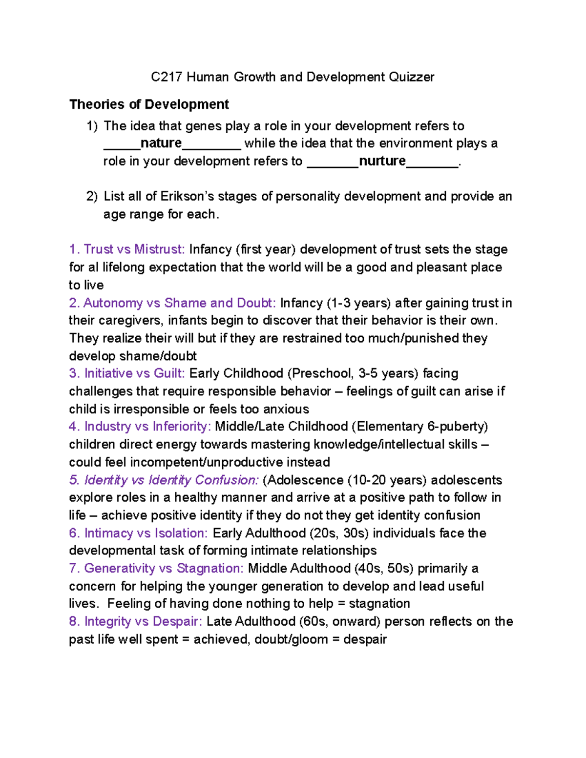 C217 Quizzer - C217 - C217 Human Growth and Development Quizzer ...