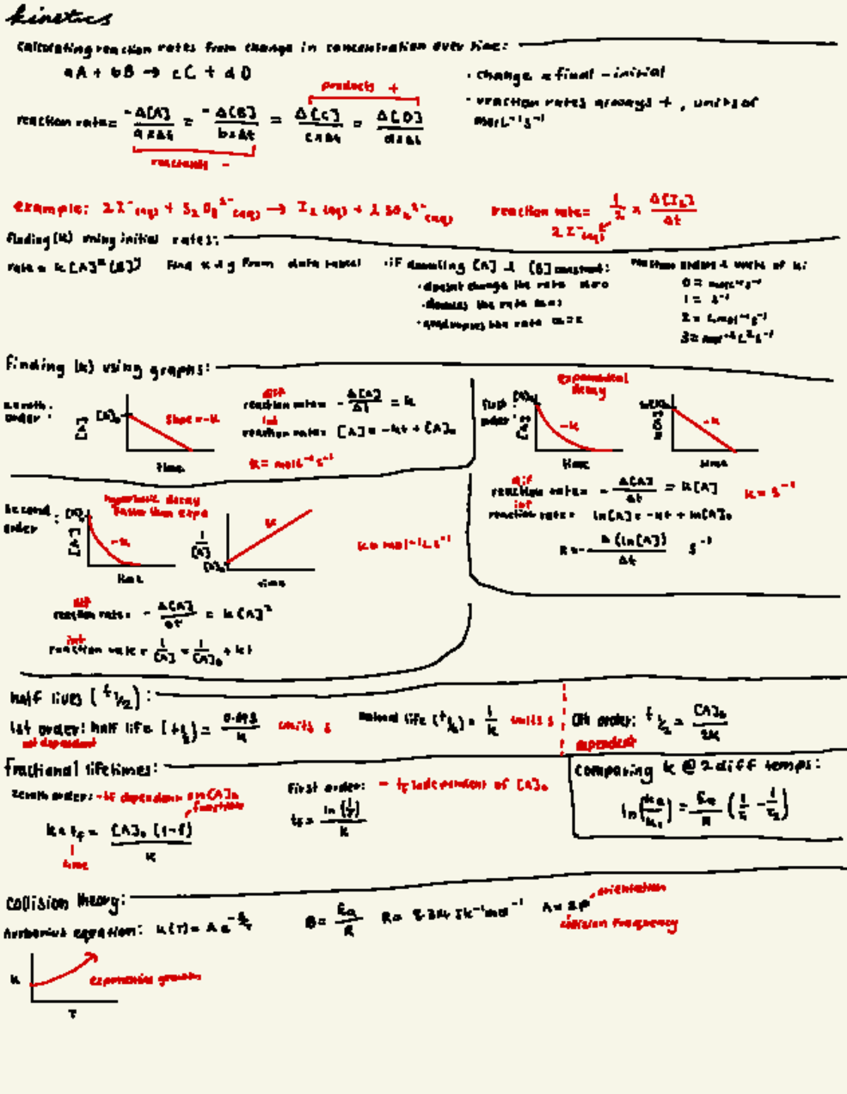 CHEM111 exam tings - cheat sheet - ####### kinetics -i calculating ...