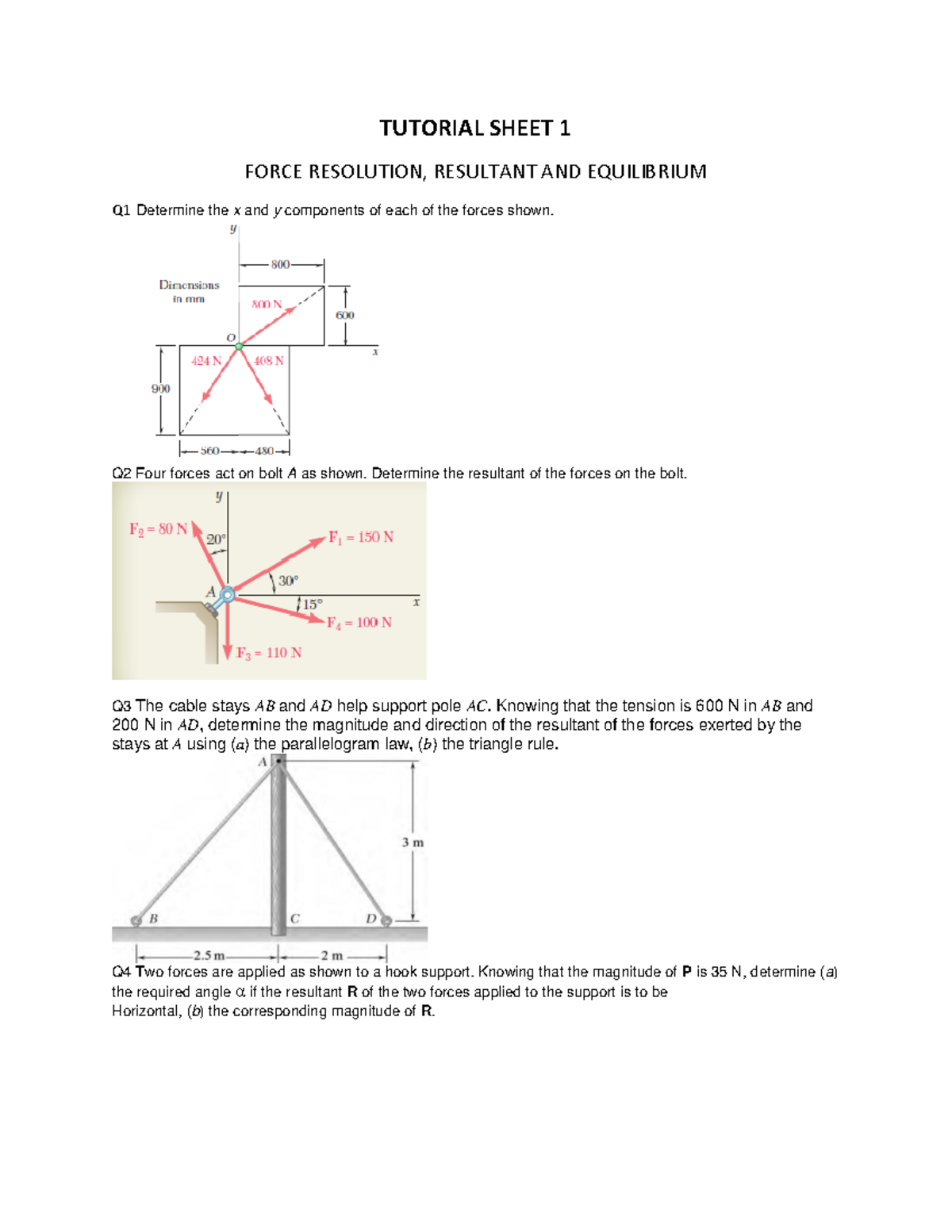 A328928575 19410 13 2018 T1 REsultantsssss - TUTORIAL SHEET 1 FORCE ...