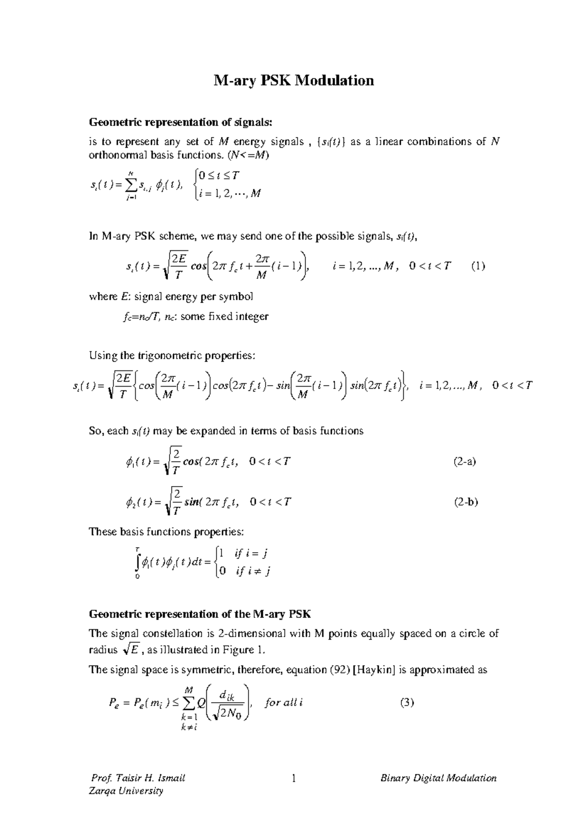 M Ary Mod Zu Prof Taisir H Ismail Binary Digital Modulation 1 M Ary