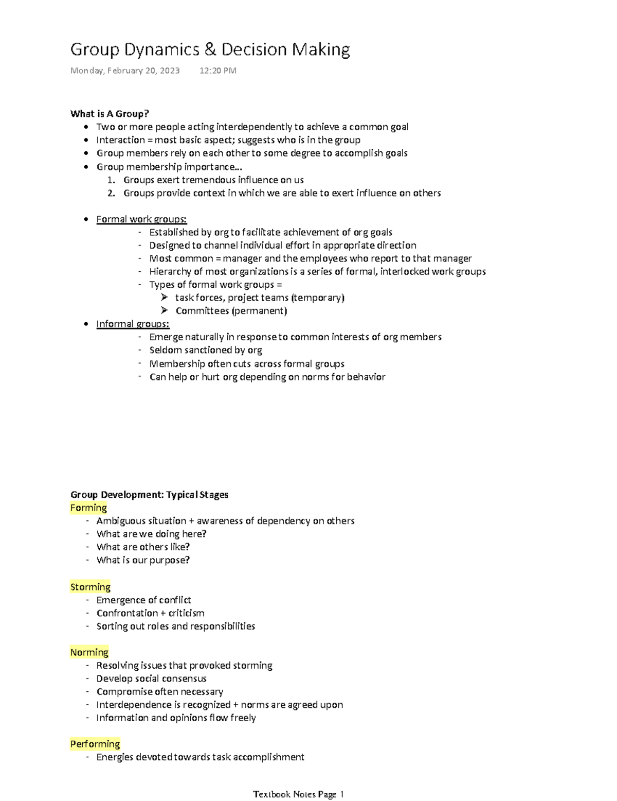 Group Dynamics & Decision Making - What is A Group? - Two or more people acting interdependently ...