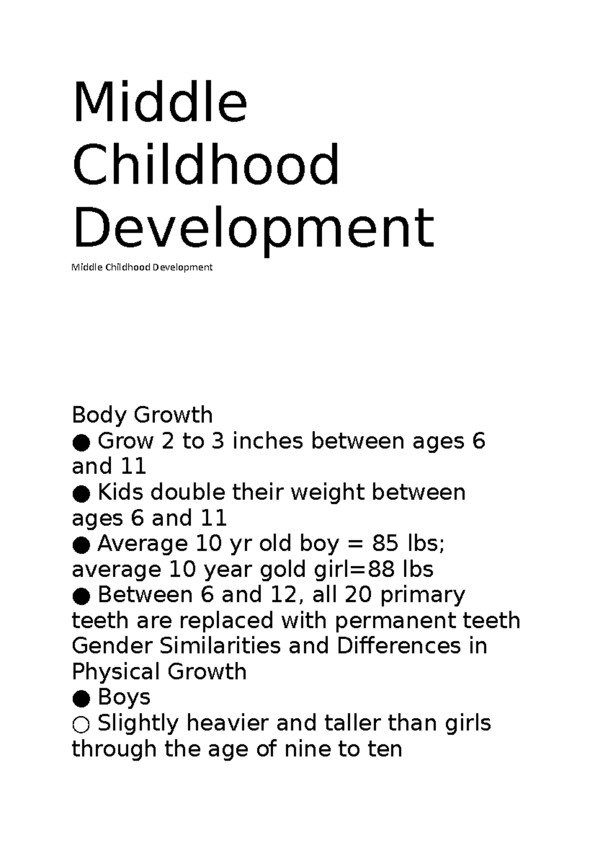 Middle Childhood Development - Middle Childhood Development Middle ...