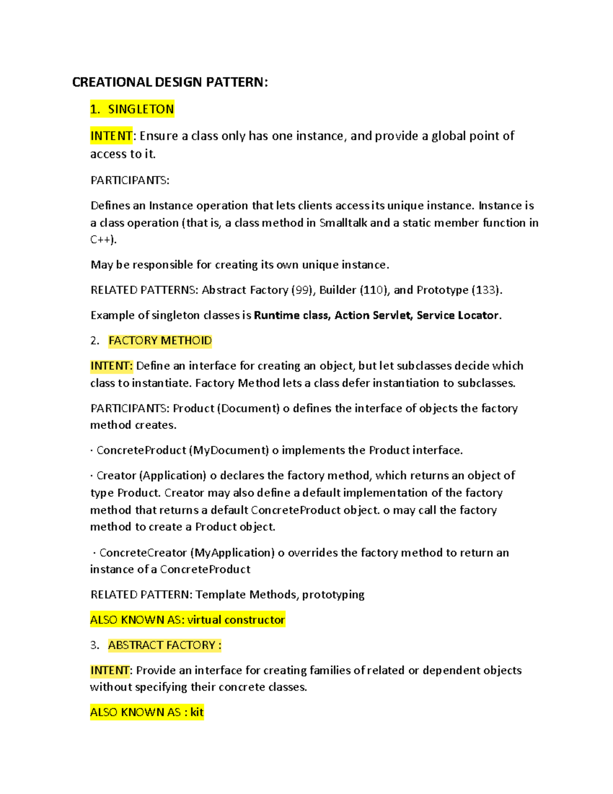 Design Pattern 1 Object Oriented Creational Design Pattern 1 Singleton Intent Ensure A