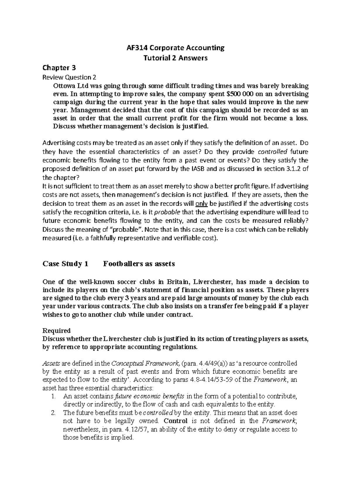 Tutorial 2 - AF314 Corporate Accounting Tutorial 2 Answers Chapter 3 ...