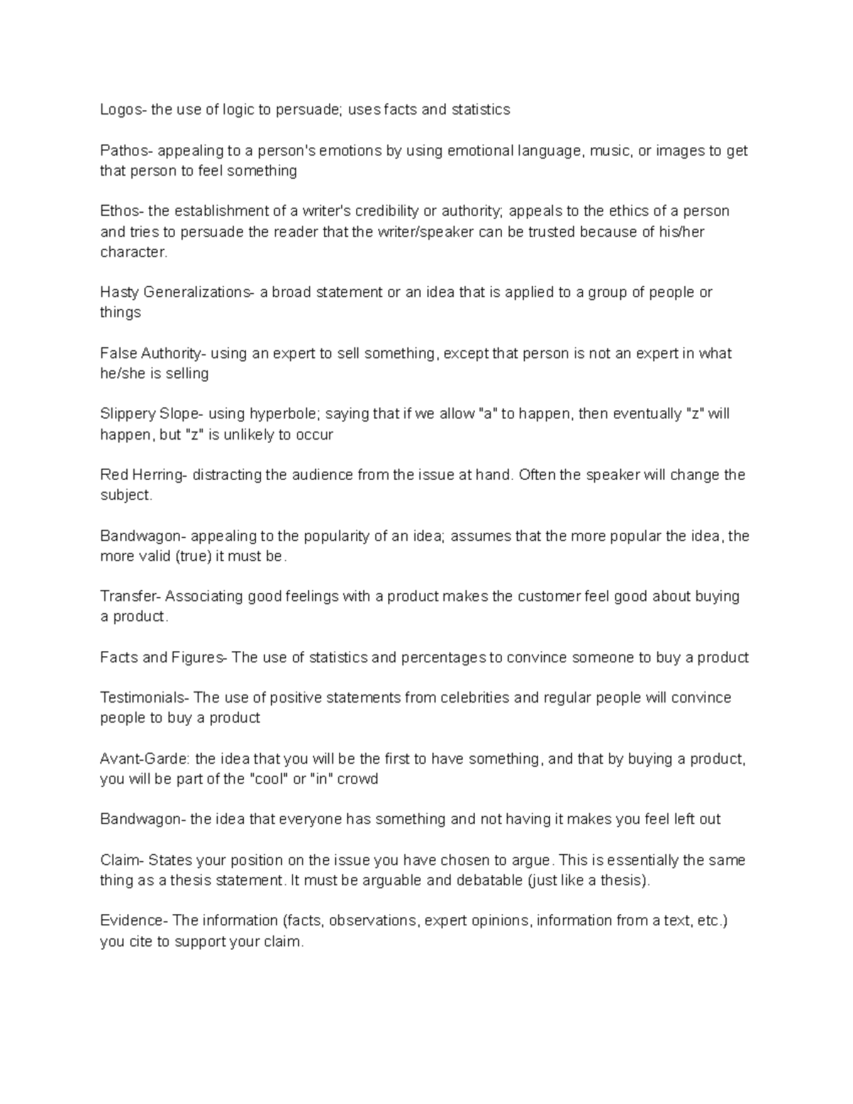 Persuasive Analysis and Argument Vocabulary - Logos- the use of logic ...