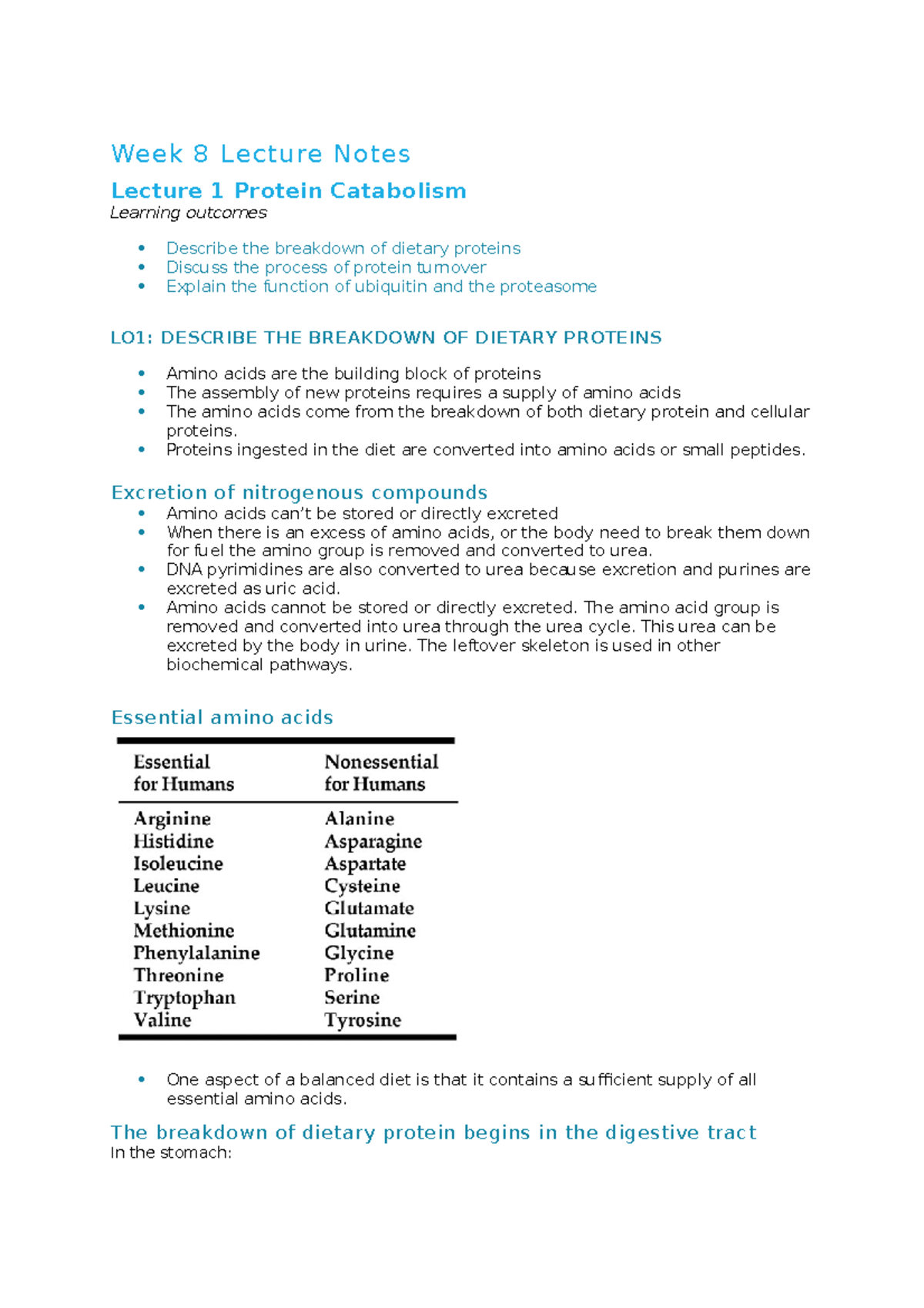 Week 8 Lecture Notes - Week 8 Lecture Notes Lecture 1 Protein ...