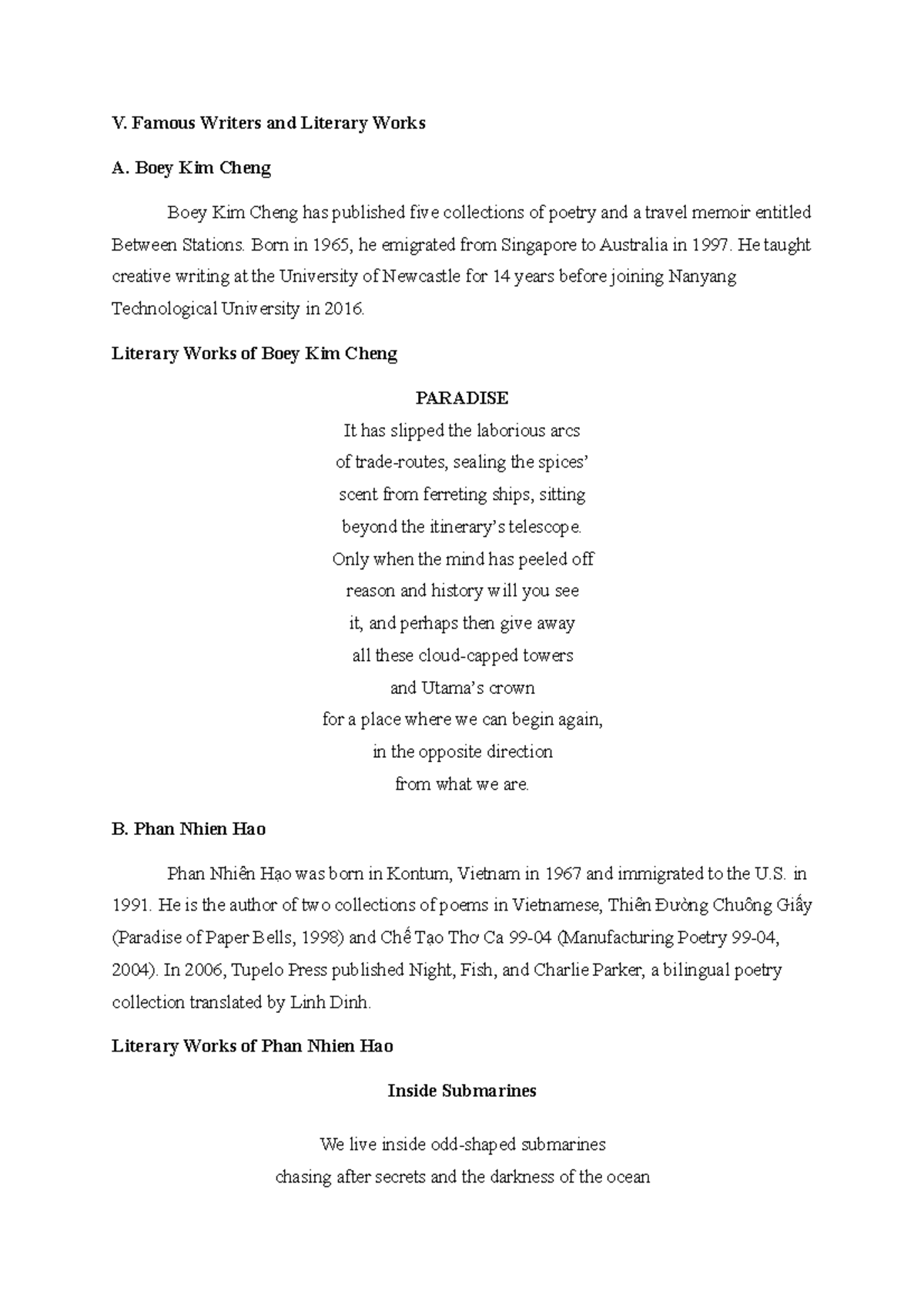 V - brunei literature - V. Famous Writers and Literary Works A. Boey ...