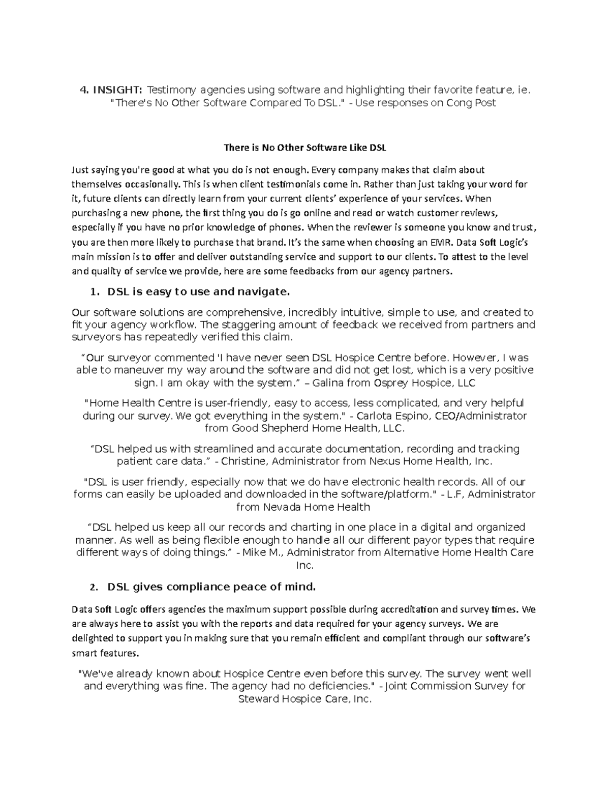 August 2022 Blog 4 - These are for copywriting. - 4. INSIGHT: Testimony ...