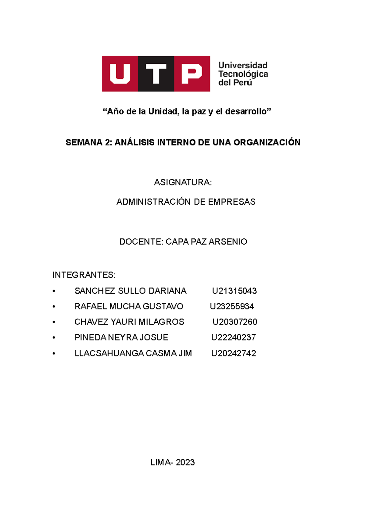 - Semana 2 - Análisis Interno Amofhit - “Año de la Unidad, la paz y el ...