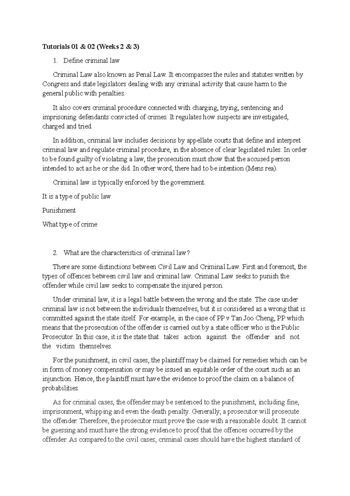 Criminal & Consti T1 - .... - Tutorials 01 & 02 (Weeks 2 & 3) Define criminal law Criminal - Studocu