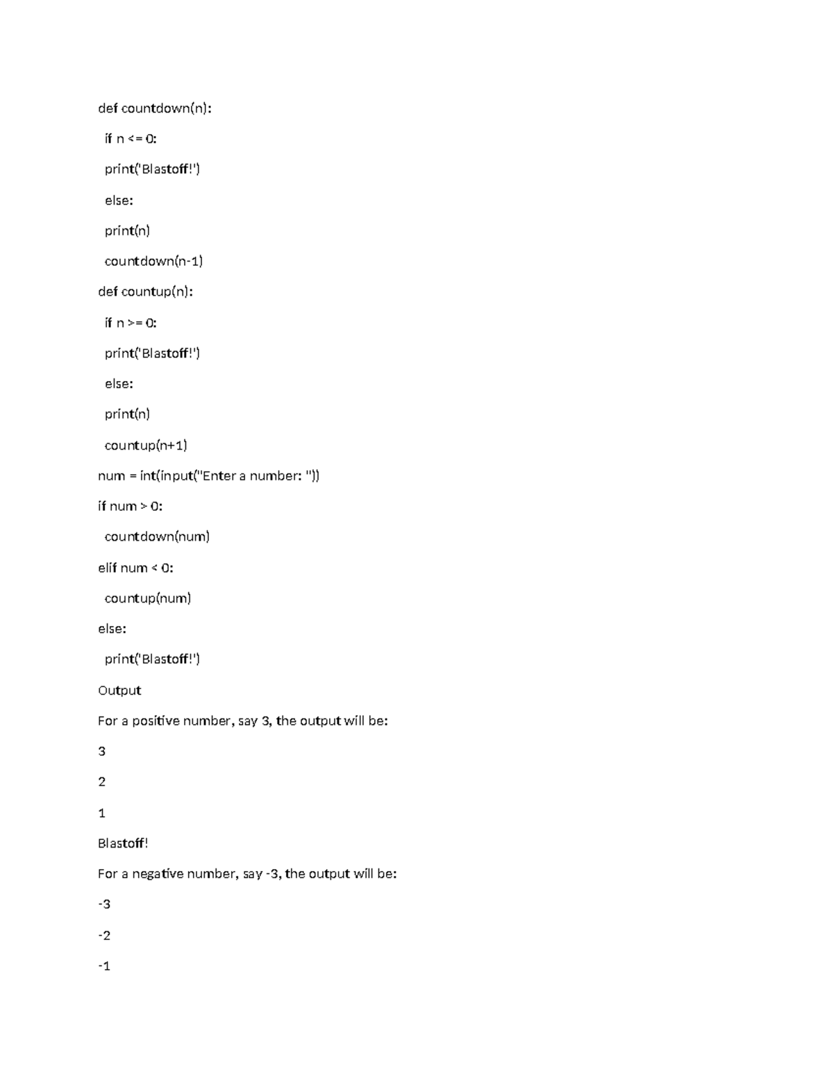 Programming assignment unit 3 - def countdown(n): if n