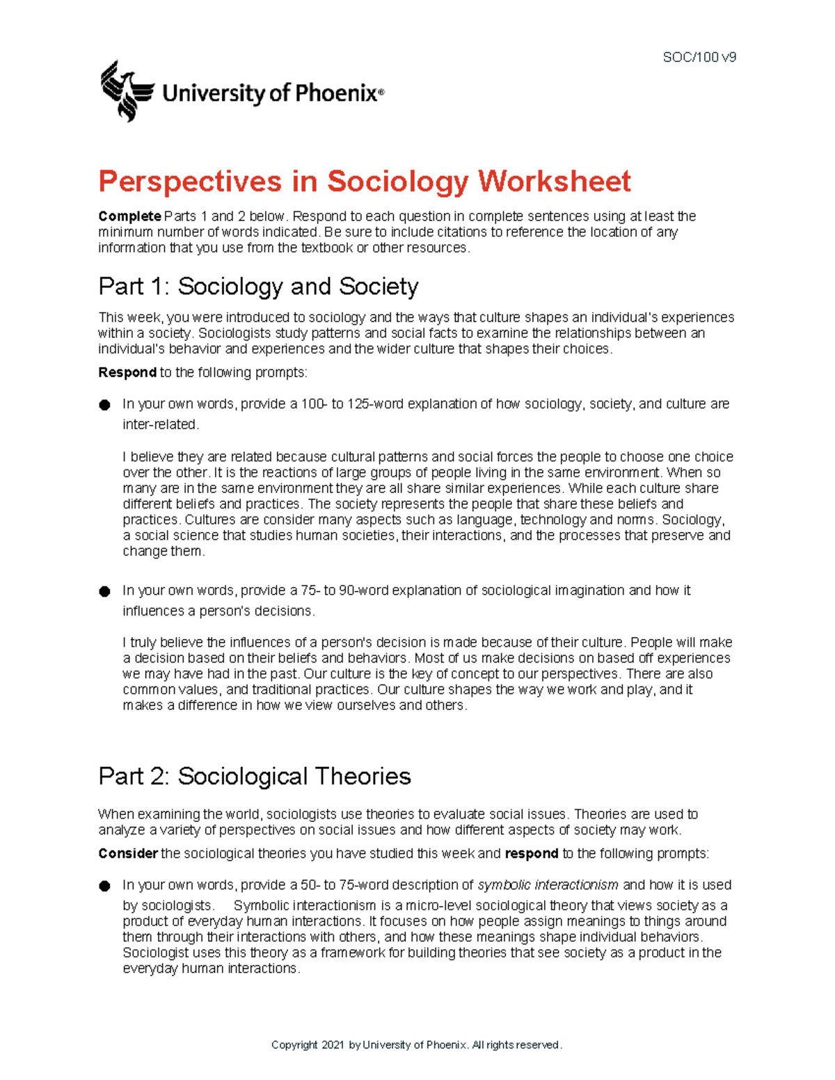Perspectives in sociology worksheet - SOC/100 v Perspectives in ...