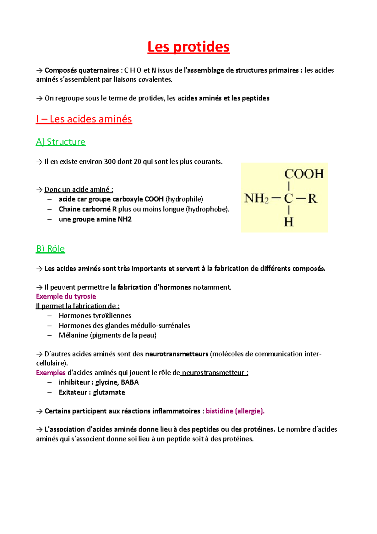 Les protides - Les protides → Composés quaternaires : C H O et N issus ...