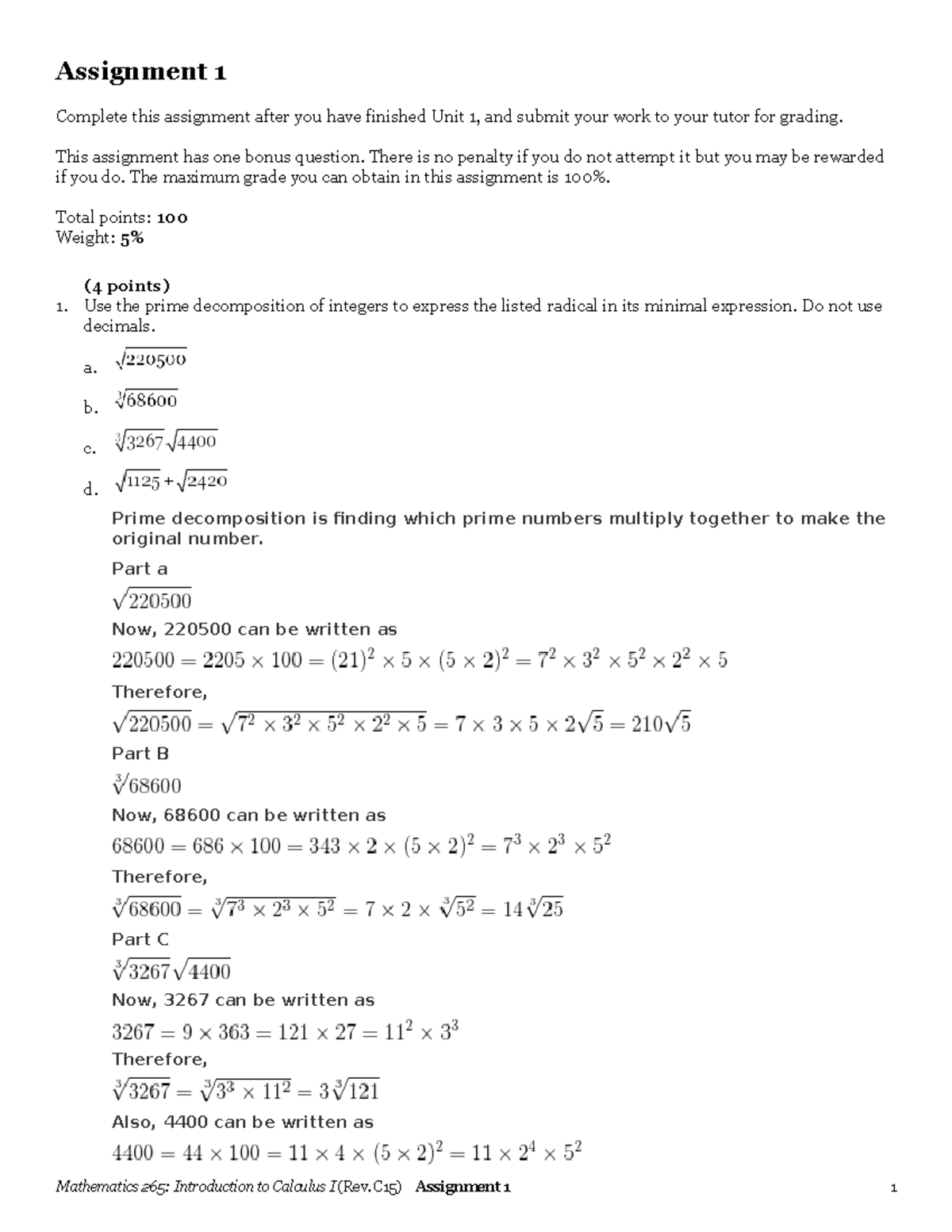 Calculas assignment 01 - Assignment 1 Complete this assignment after ...