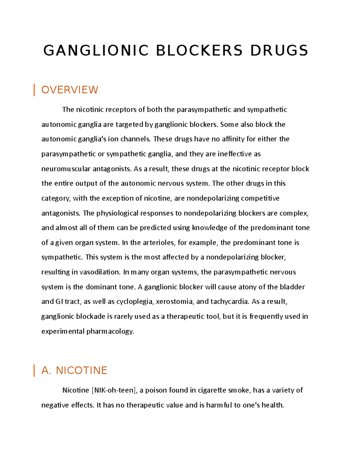 Ganglionic Blockers Drugs - GANGLIONIC BLOCKERS DRUGS OVERVIEW The ...