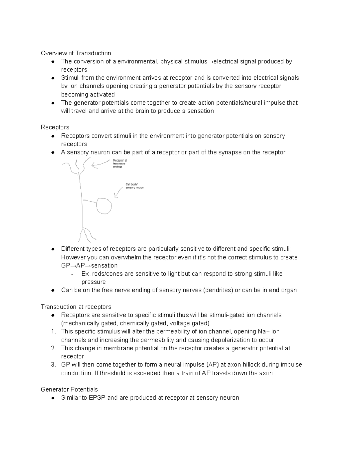 PSY 251 Study guide #2 - Overview of Transduction The conversion of a environmental, physical ...